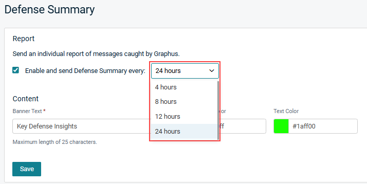 Configuring a defense summary email