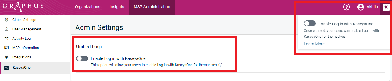 Enabling KaseyaOne Unified login for Graphus