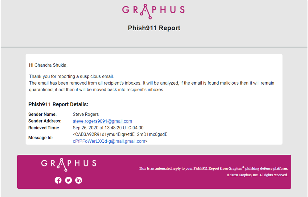 Setting up Phish911 to report phishing